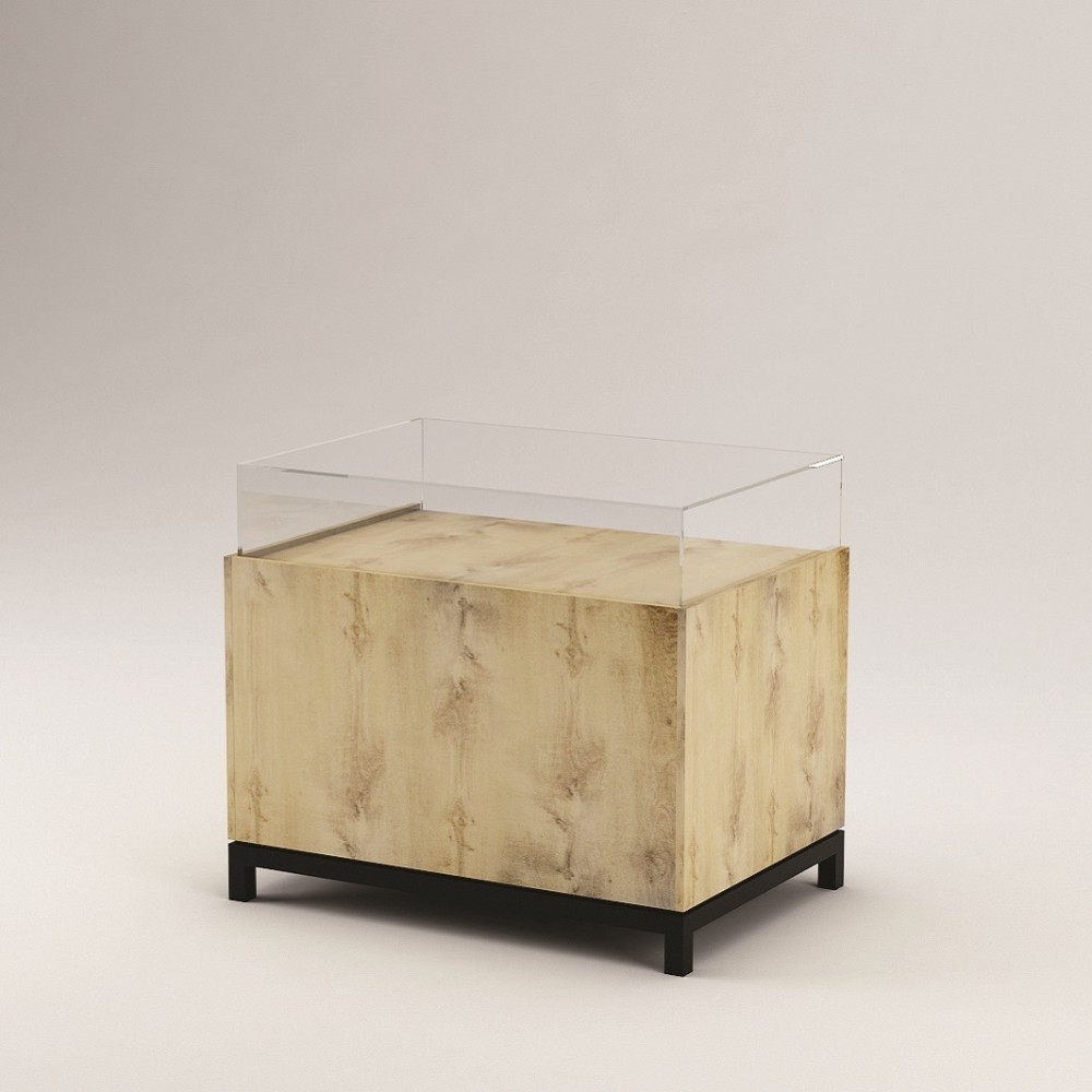 Vitrine d'exposition pour agencement de magasin avec socle et tiroir