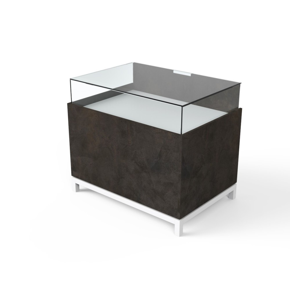 Vitrine d'exposition pour agencement de magasin avec socle et tiroir